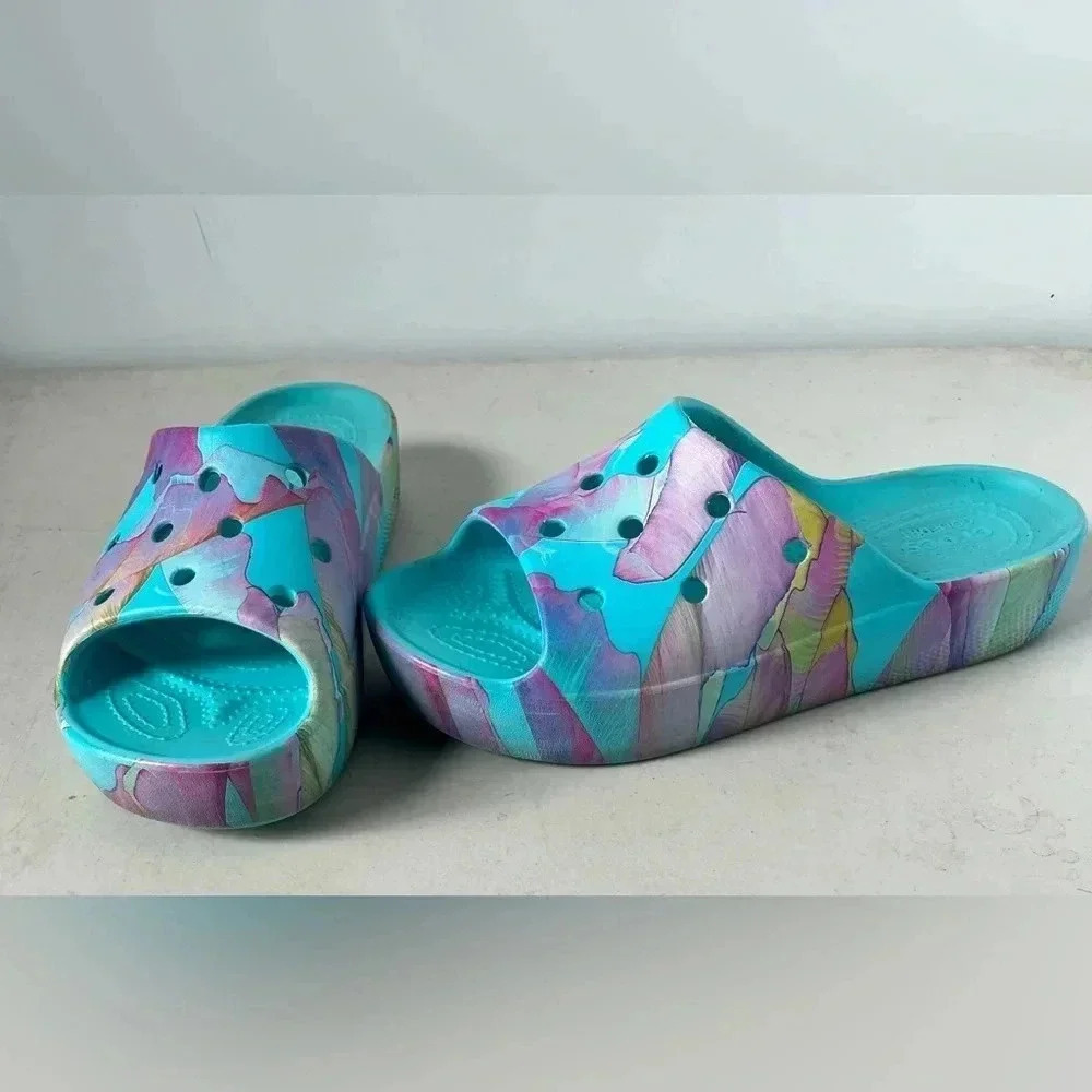 Crocs Women’s Iconic Classic Platform Slides Sandal - Gem